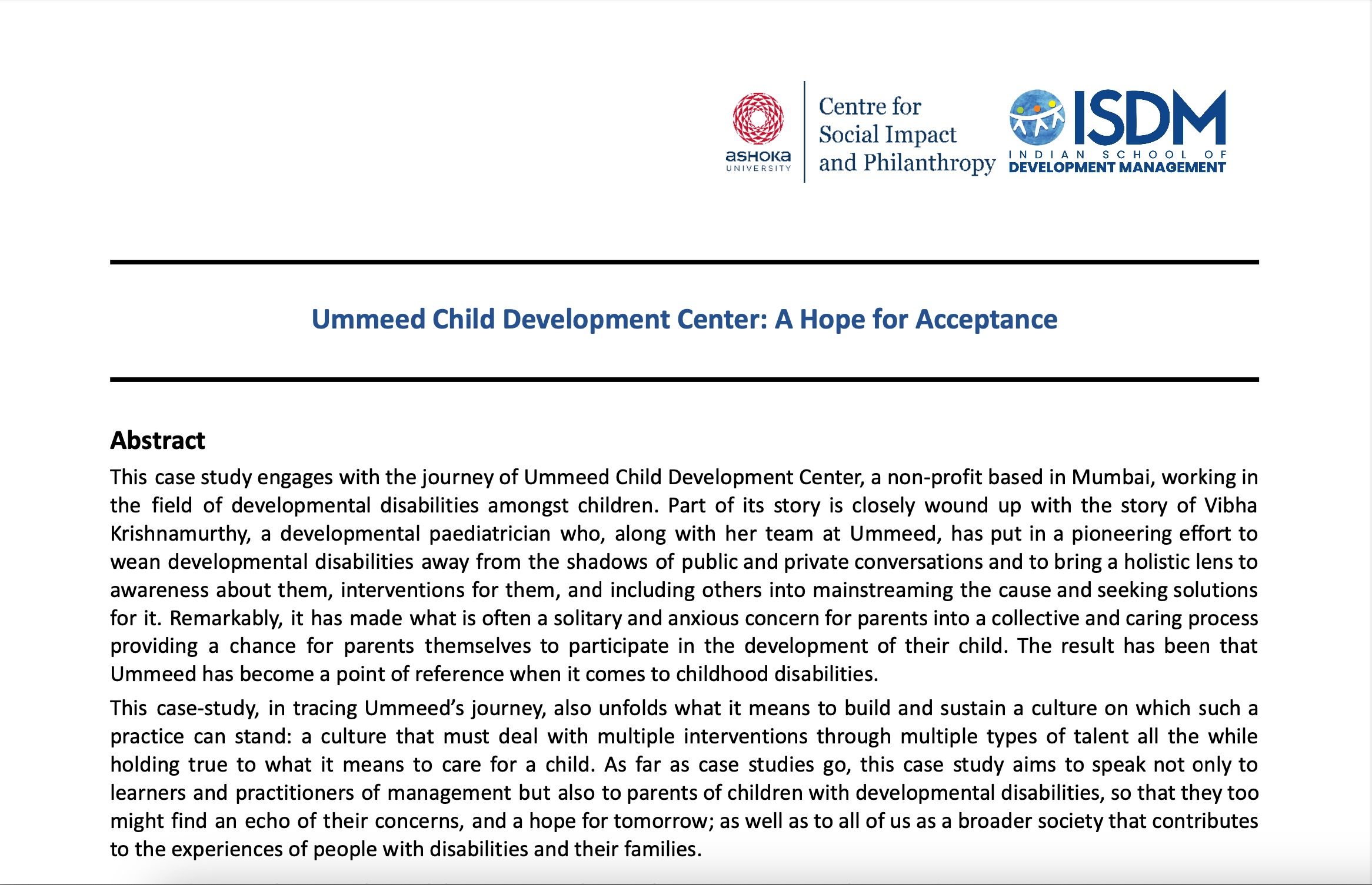 Know More Information - ummeed child development center